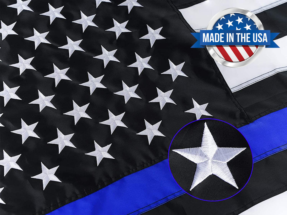 Thin Blue Line Flag 3x5 Foot - Embroidered - Made in the USA ...